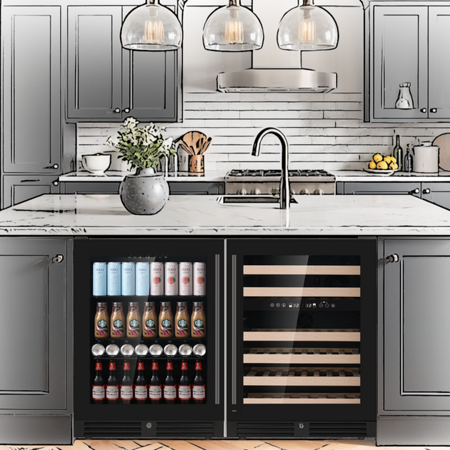 39" Beer And Wine Cooler Combo | Double Door Beverage Fridge