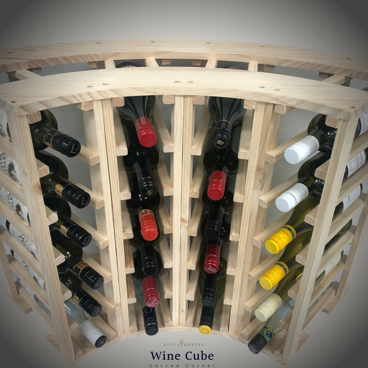 4 Column 24 Bottle Curved Corner Wine Cube | Natural Finish